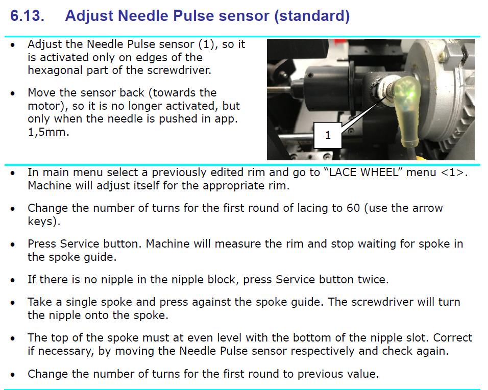 Adjustin the needle pulse sensor